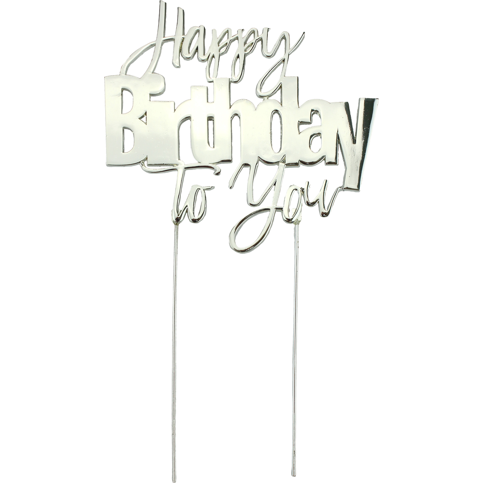 Happy Birthday To You Silver Metal Cake Topper - Costumes.com.au