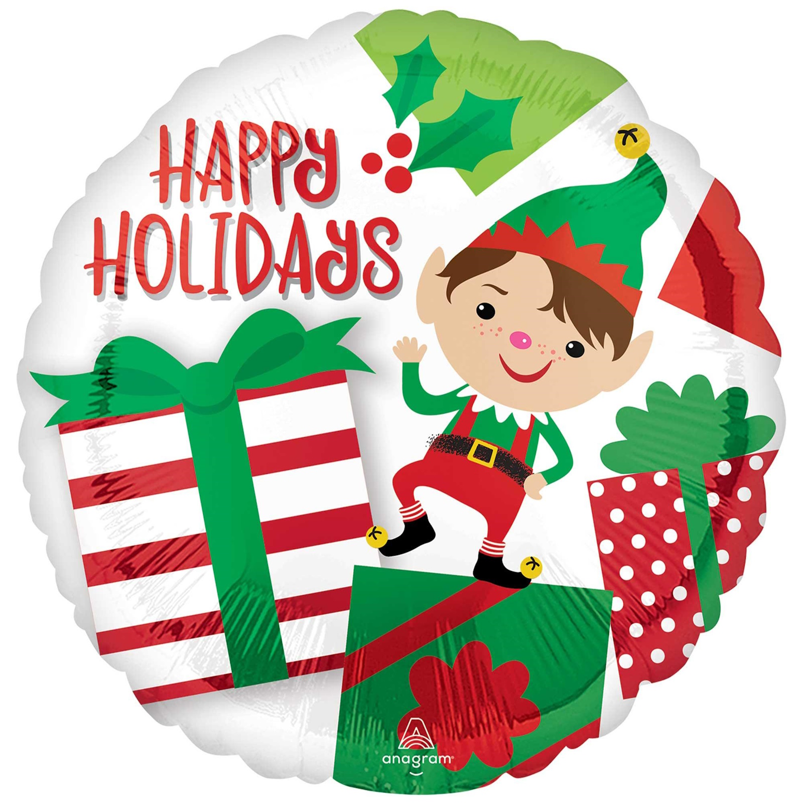 Happy Holidays Adorable Elf 45cm Foil Balloon - Costumes.com.au