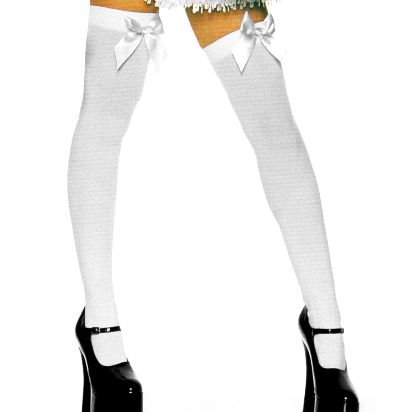 Thigh High White Bow Adult Stockings - Costumes.com.au