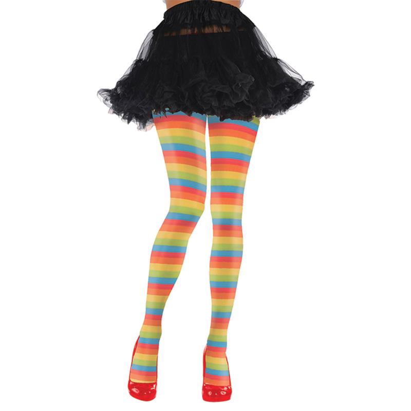 Rainbow Striped Clown Adult Tights - Costumes.com.au