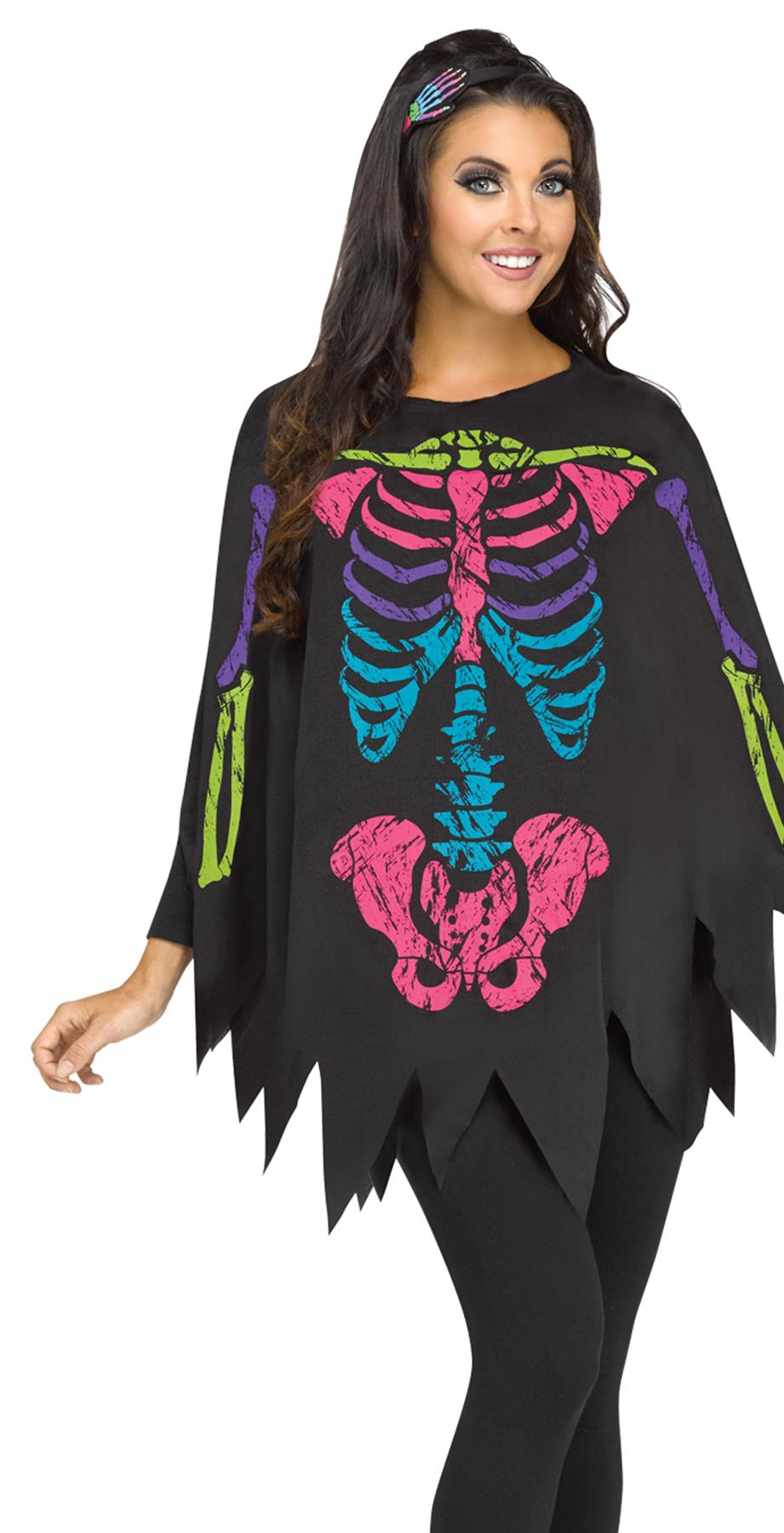 Skeleton Colour Poncho Adult Costume Accessory - Costumes.com.au