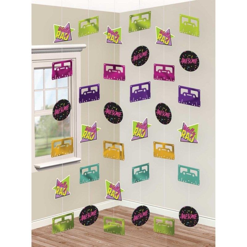Awesome Party 80's Hanging String Decorations Pack of 6 - Costumes.com.au