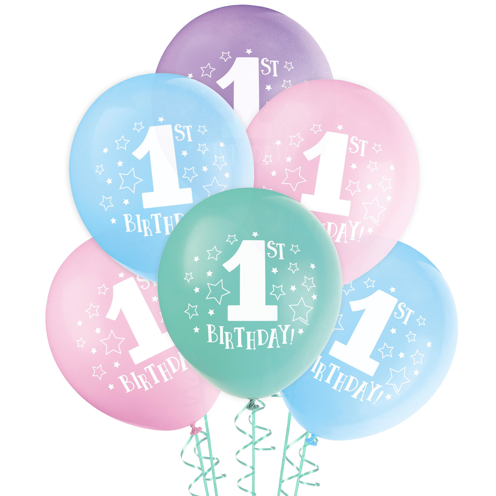 1st Birthday Pastel Star Balloons 30cm Round (Pack of 8) - Costumes.com.au