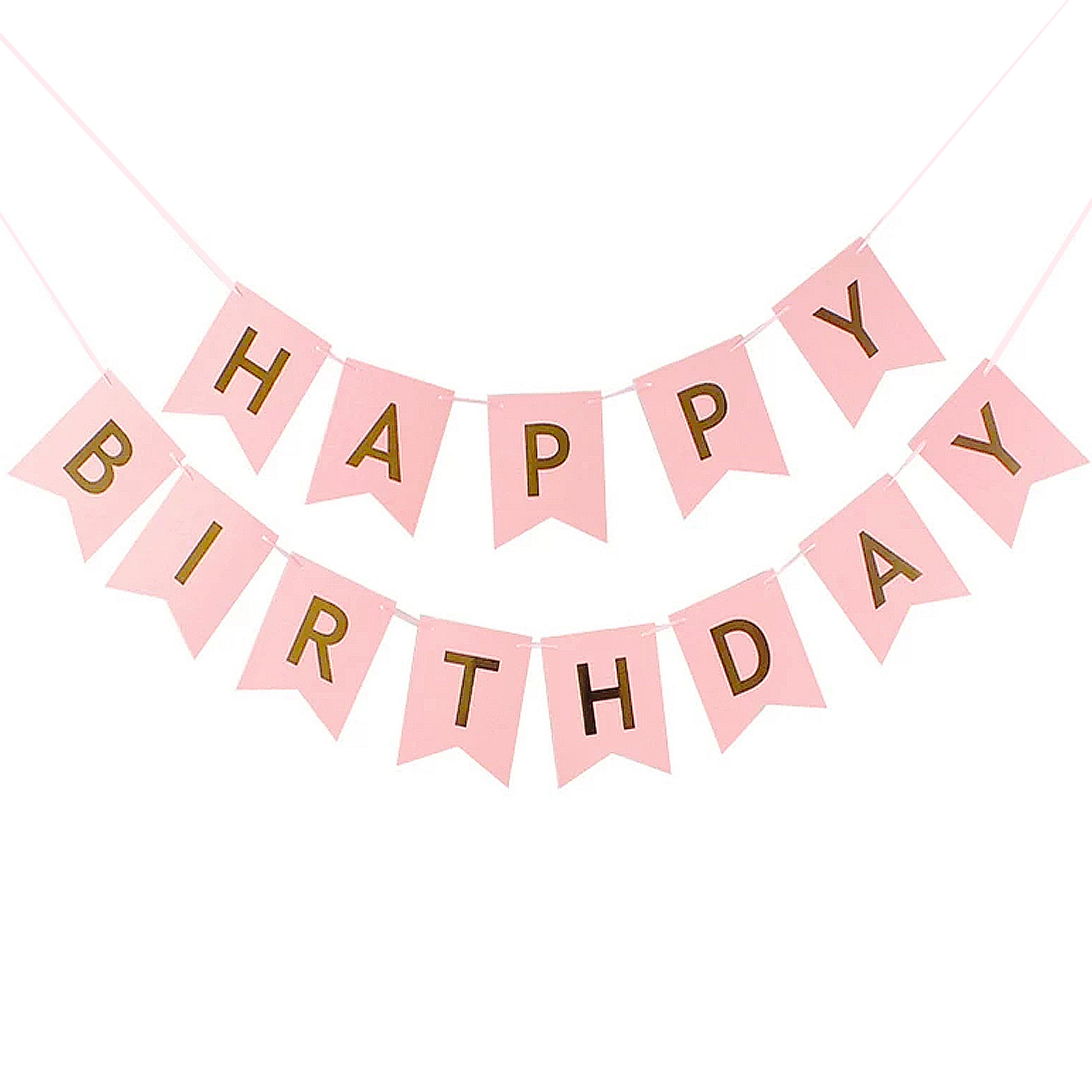 Light Pink and Gold Happy Birthday Pennant Banner 3.3m - Costumes.com.au