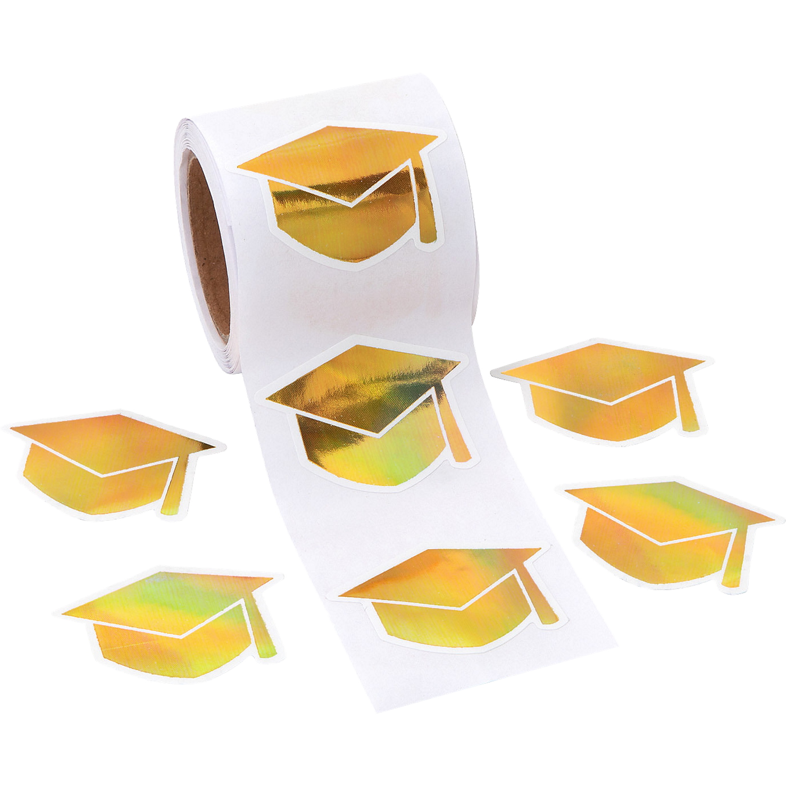 Holographic Gold Graduation Cap Stickers (Roll of 100) | Graduation ...