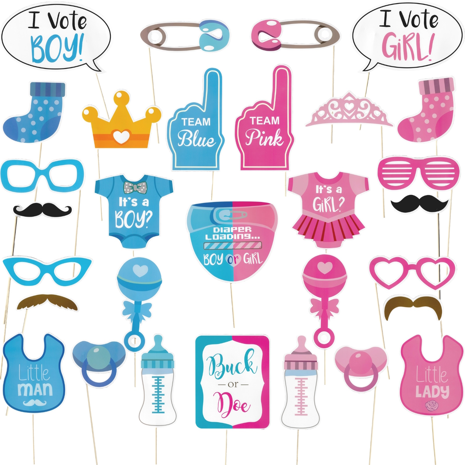 Gender Reveal Photo Props (Pack of 30) | Baby Shower | Occasions ...