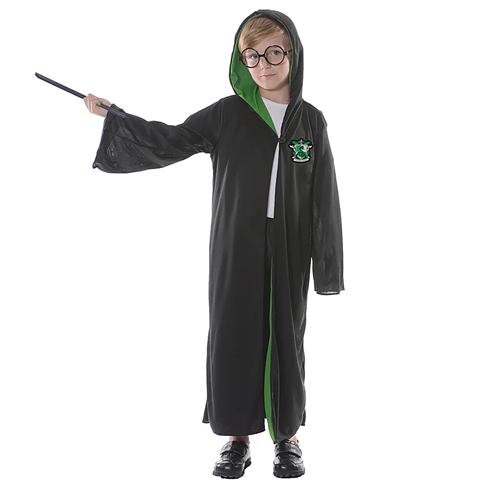 Green Hooded Wizard Robe With Glasses (6-9 Years) - Costumes.com.au