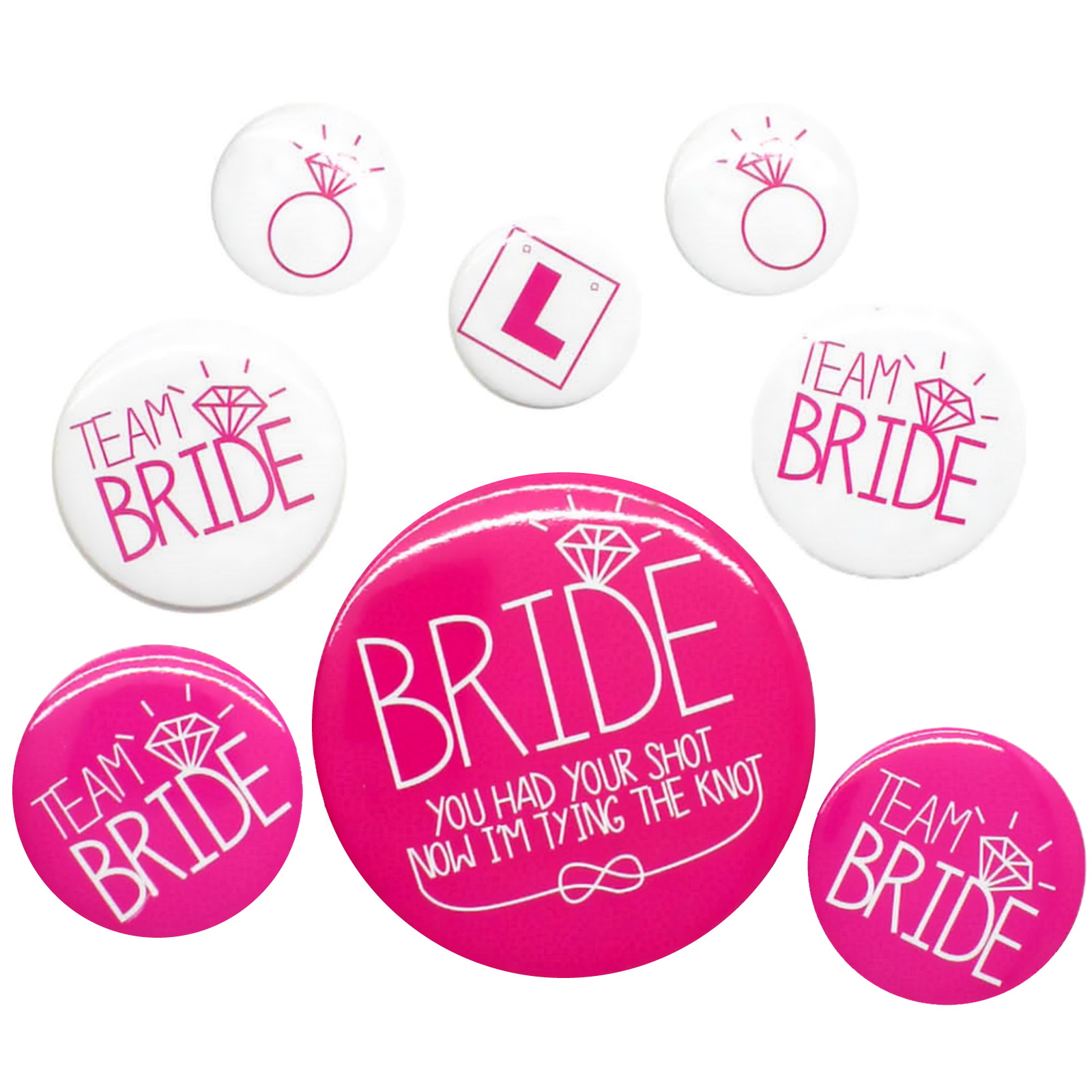 Team Bride Metal Badges (Pack of 8) - Costumes.com.au