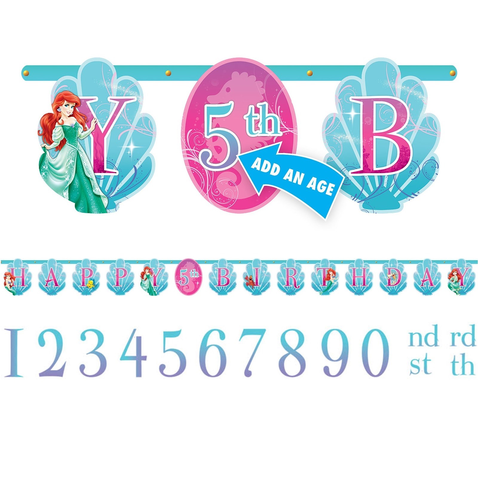 Ariel The Little Mermaid Sparkle Jumbo Add an Age Banner Kit - Costumes ...