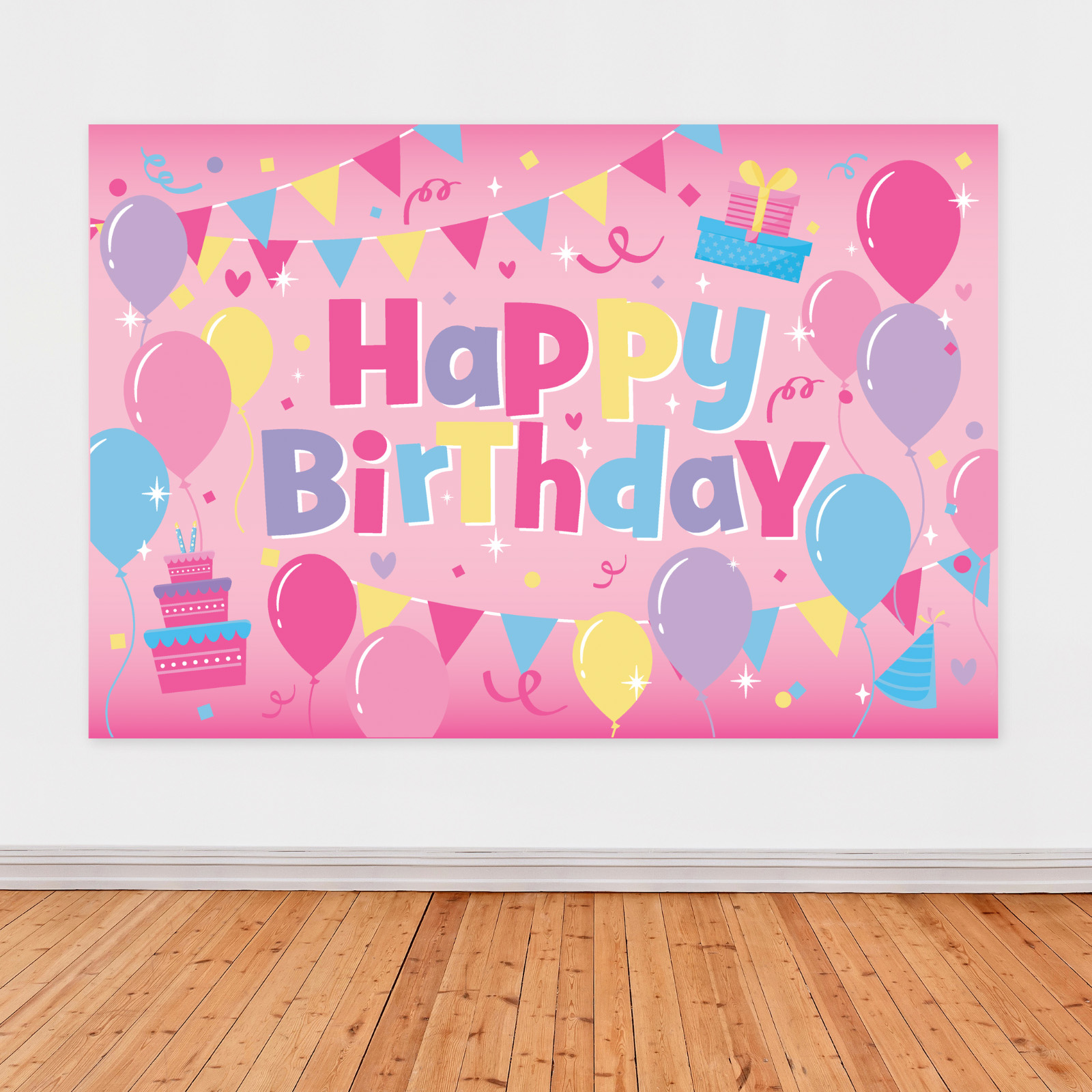 Pink Happy Birthday Scene Setter Backdrop - Costumes.com.au